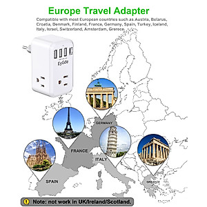 European Travel Plug Adapter, EyGde International Travel Power Adater 3 American Outlets with 1 USB Type C and 3 USB Charger, US to EU Plug Adapter for France, Germany, Greece, Italy, Israel, Spain
