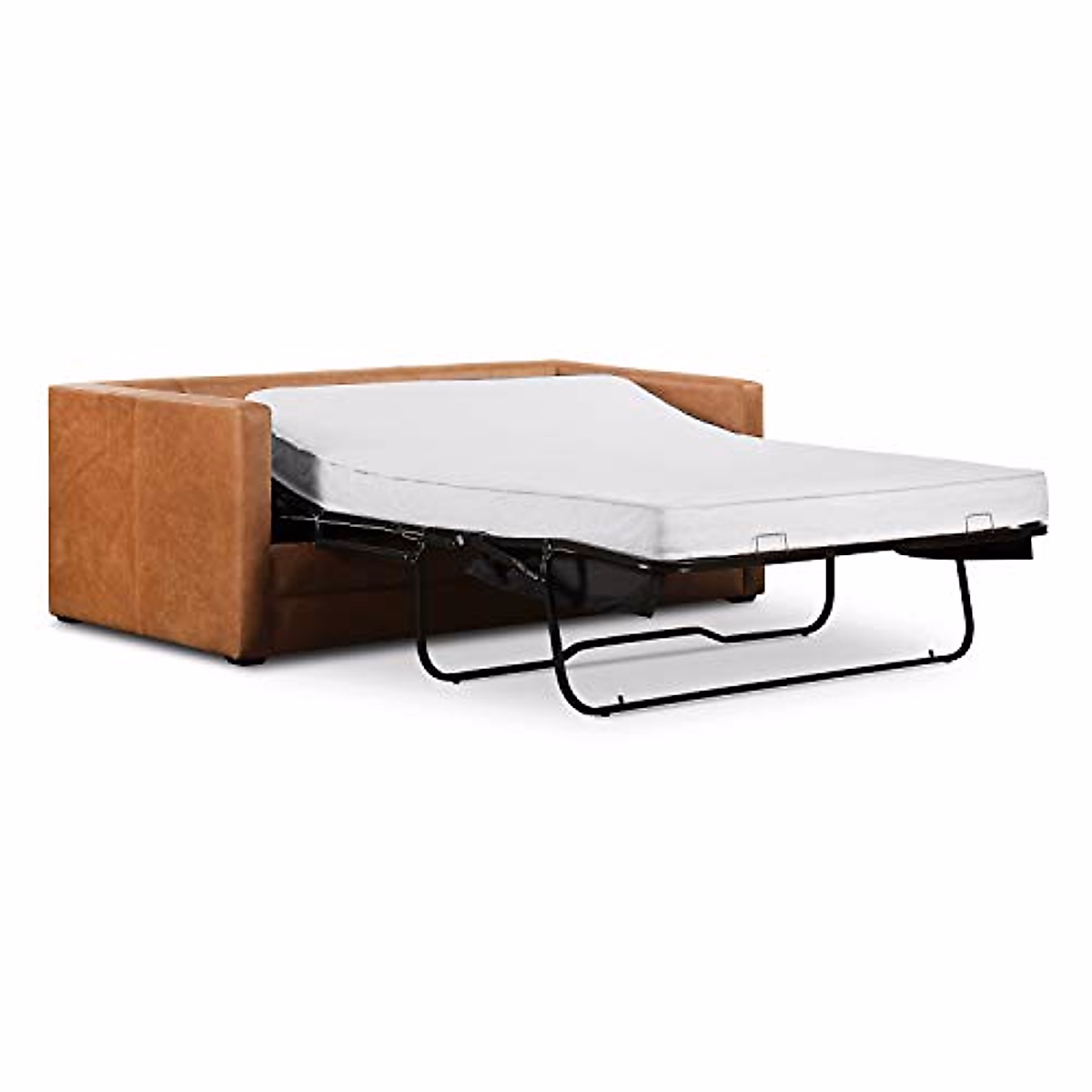 POLY & BARK Napa 82" Pull-Out Convertible Sleeper Sofa in Full-Grain Pure-Aniline Italian Leather, Cognac Tan