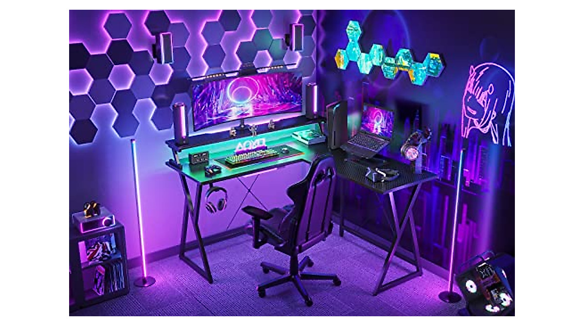 CubiCubi 51 Inch Gaming Corner Desk with LED & Monitor Stand