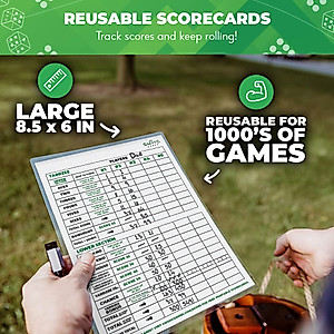 SWOOC Games - Yardzee, Farkle & 20+ Giant Dice Games (All Weather) with Wood Bucket, 5 Scorecards & Marker - Yard Dice Outdoor Game - Large Dice Jumbo - Giant Yard Games - Outside Games - Lawn Games