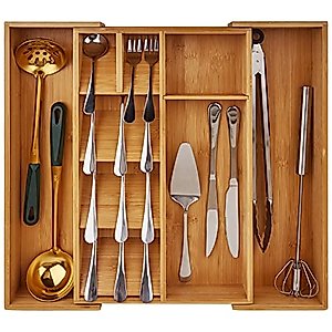 Adethkoro Bamboo Expandable Silverware Organizer and Utensil Organizer, Drawer Organizer Kitchen Utensil, flatware organizer and Cutlery Tray for drawer, for Spoons, Forks, Knives in Kitchen