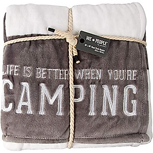 Pavilion Gift Company Life is Better When You're Camping-Gray & White Super Soft 50 x 60 Inch Striped Throw Embroidered Text 50" x 60" Royal Plush Blanket, Grey