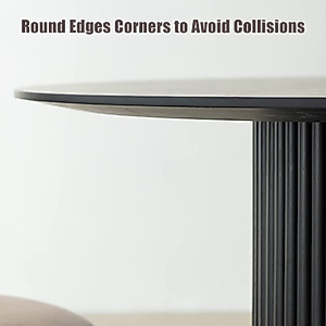 Topjia Pine Wood Round Dining Table,Simplicity Wooden Pedestal Base Kitchen Table,Leisure Coffee Table Restaurant Furniture Dining Room Table (35.4" L x 35.4" W x 29.5" H, Black)