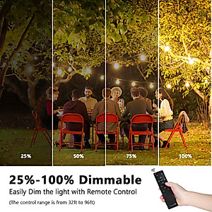 BesLowe 48FT S14 Solar String Lights Outdoor with Remote Controller, Solar Powered Patio Lights Waterproof with LED Edison Bulbs, Dimmable Hanging Lights for Outside Backyard Porch, USB Rechargeable