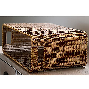 Bddalpke Hand-Woven Basket Plastic Rattan Sundries Storage Bins Japanese Style Finishing Basket for Closets Bedroom Magazine Newspaper Home Decor (Dark Brown)