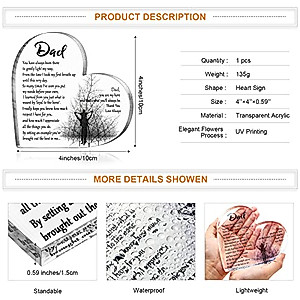 Christmas Gift for Dad Acrylic Heart Sign Gift for Dad Sympathy Thankful Quote Blessed Wish Memorial Gift Table Centerpiece Decor from Son/Daughter for Father's Day Gift 50th 60th 70th 80th Birthday