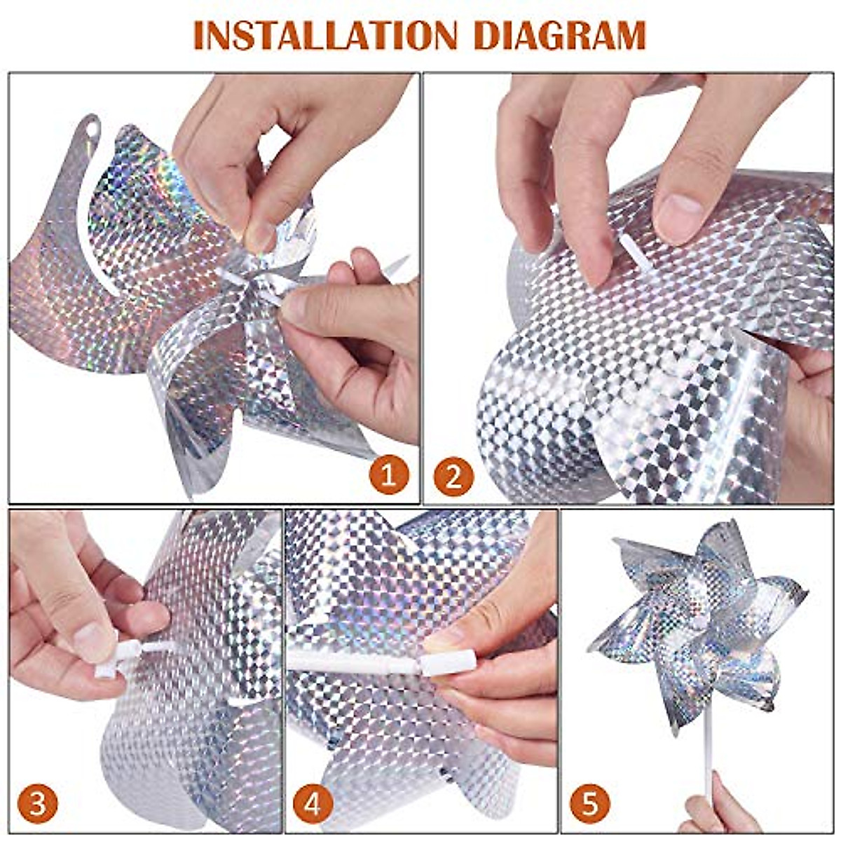 JFDWOPHT Reflective Pinwheels, High-Efficiency Reflective Material, Keep Birds Away from Garden - 10 Pack (Pinwheel)