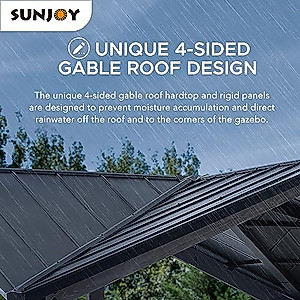 Sunjoy 13.5 x 13.5 ft. Hardtop Gazebo Outdoor Patio Black Steel Gazebo with LED Lights, AC Outlet, USB Port and A 3-Meters Universal Power Supply Cable, Black