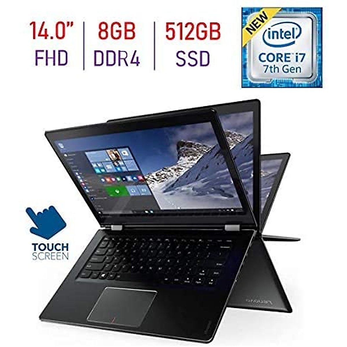 Lenovo Flex 4 Touchscreen 14?? Full HD IPS 2-in-1 Laptop PC, Intel Core i7-7500U 2.7GHz, 8GB DDR4 SDRAM, 512GB SSD, Backlit Keyboard, Fingerprint Reader, Bluetooth, HDMI, Windows 10