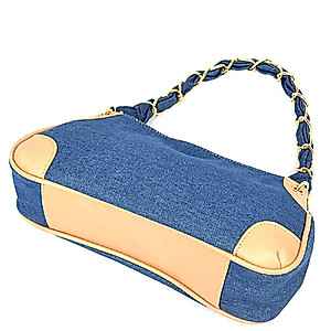 Womens Girls Vintage Retro Denim Jeans Medium Chain Shoulder Bag Purse Handbag (Dark Denim)