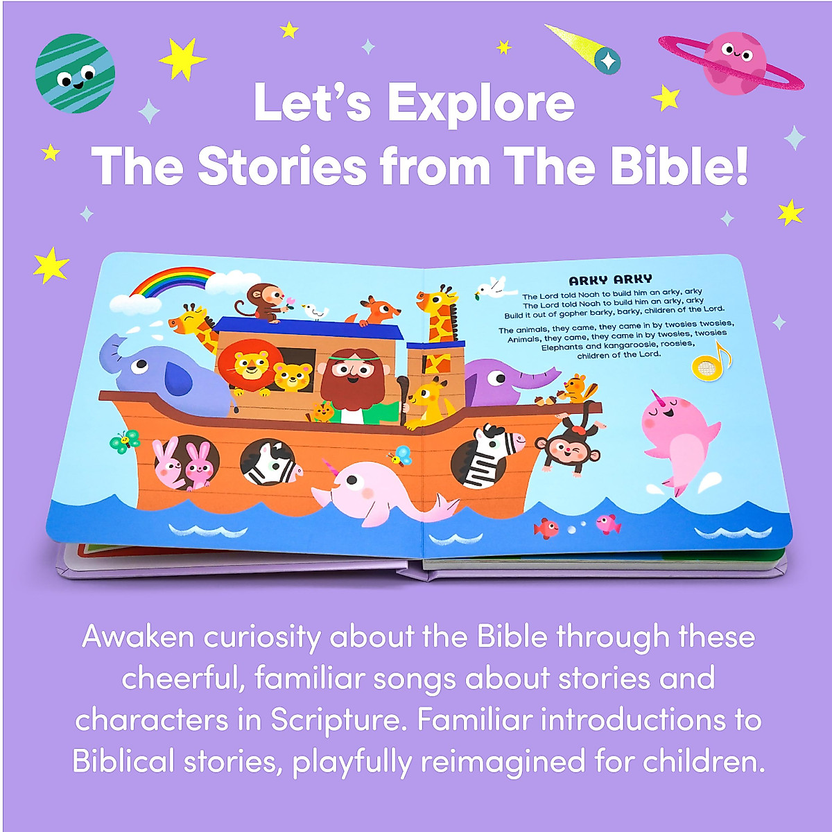Bible Stories Sound Book - 6 Bible Songs - Christian Easter Gifts for Kids - Christening, Baptism Gifts for Boys, Girls - Religious Toys, Interactive Music Books for Toddlers - Easter Basket Stuffer