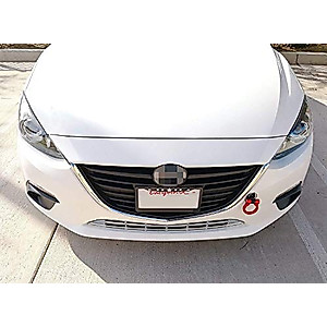 iJDMTOY Red Track Racing Style Tow Hook Ring Compatible With 2014-up Mazda3 Mazda6, 2013-up Mazda CX-5 & 2016-up Mazda MX-5, Made of Lightweight Aluminum