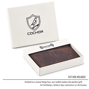 Cochoa Wallet for Men's RFID Blocking Real Leather Bifold Stylish 2 ID Window in Gift Box (CRAZY HORSE, COGNAC)
