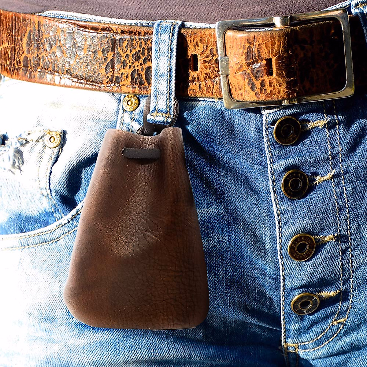 Leather Drawstring Pouch, Coin Bag, Medicine Tobacco Pouch Medieval Reenactment Made in U.S.A. by Nabob Leather Size 5.75" x 4.25"