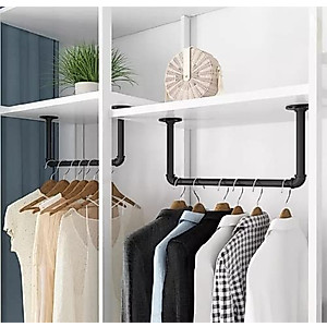 Industrial Pipe Clothing Rack - 38 inch Clothes rack, Wall Mounted Clothes Rack - Closet Rod, Industrial Pipe Style Rolling Garment Rack with Shelf, for Bedroom, Laundry Room