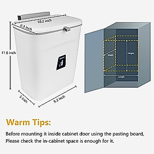 VIGIND 9L/2.4 Gallon Hanging Trash Can for Kitchen Cabinet Door with Lid, Small Under Sink Garbage Can,Trash Bin for Bathroom, Wall Mounted Counter Waste Compost Bin, Plastic  (White)