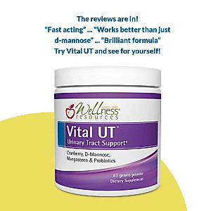 Wellness Resources Vital UT Urinary Tract Supplement with Cranberry (36mg PACs), d-Mannose, Mangosteen, and LactoSpore Probiotic (30 Servings, Powder)