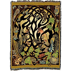 Pure Country Weavers Woodland Fox and Forest Animals Blanket by Jen Delyth - Celtic Gift Tapestry Throw Woven from Cotton - Made in The USA (72x54)