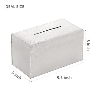 REGELETO Rectangular Tissue Box Cover, Pu Leather Rectangle Tissue Box Holder with Bottom Belt Modern Stylish Tissue Box Organizer for Home, Car, Hotel, Office 9.5"X5"X5" (Off-White)