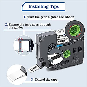 Unismar Tze 12mm 0.47 Laminated White Compatible for Brother TZe-231 TZ231 1/2'' Label Tape for Ptouch PT-D220 Ptd210 Pth110 Pth100 Ptd600 Ptd400 Ptd200, Black on White, 1/2'' x 26.2', 5 Pack