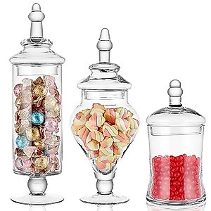 MDLUU Set of 3 Glass Apothecary Jars with Lids, Candy Buffet Serving Jars, Decorative Bathroom Canisters for Storage