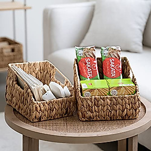 FairyHaus Wicker Baskets 2 Pack 11x9x7" & 9.5x7.5x6.5", Natural Water Hyacinth Wicker Storage Basket for Organizing, Hand-woven Big Wicker Basket with Handles, Large & Small Wicker Baskets Set for Storage Shelves