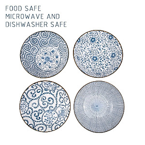 YALONG 40 Ounce Large Deep Soup Pho Bowls Set, Blue White Porcelain Salad Bowls for Ramen Pasta Cereal Pasta Wonton, Stackable Deep Noodle Serving Bowls Set of 4