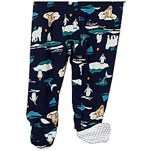 Amazon Essentials Baby Girls' Snug-Fit Cotton Footed Sleeper Pajamas, Pack of 2, Navy/Arctic Creatures, 12 Months
