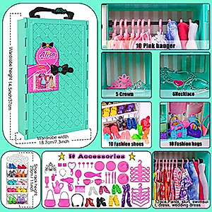 Ebuddy Fashion Lot 105 Items 11.5 Inch Girl Doll Dream Closet Wardrobe with Clothes and Accessories Including Wardrobe Shoes Rack Dress Shoes Hangers Necklace and Other Accessories(No Doll)
