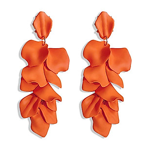 Summer Boho Long Acrylic Rose Petal Earrings Dangle Exaggerated Flower Earrings Drop Floral Tassel Earrings for Women Great for Party (Long Acrylic Rose Petal Earrings-Orange)