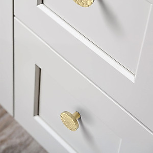 KOPPALIVE 10-Pack Modern Gold Cabinet Knobs, Hammered Solid Brass Drawer Knobs, Round Dresser Drawer Pulls and Handles, Kitchen Cabinet Hardware, Diameter 1-3/16 Inch