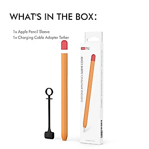 AhaStyle Duotone Case for Apple Pencil 1st Gen, Silicone Sleeve Cover with Cable Adapter Tether Kit Compatible with Apple Pencil 1st Generation(Orange)