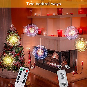 Starburst String Lights Christmas Lights,198 LED 8 Modes Dimmable with Remote Control, Waterproof Copper Wire Decorative Hanging Starburst Lights for Party Patio Garden Decoration (Warm White, 4PC)