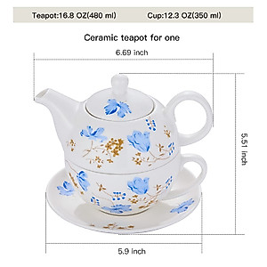 CHILDIKE Tea for One Porcelain Teapot and Cup Set, Tea Set for One, Floral Teapot, Tea Set Gift for Women, Orchids
