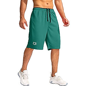 G Gradual Men's Basketball Shorts with Zipper Pockets Lightweight Quick Dry 11" Long Shorts for Men Athletic Gym(Green,L)