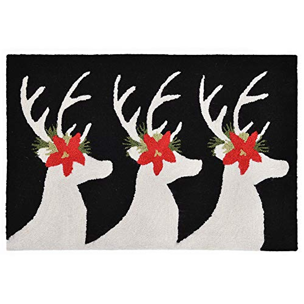 Liora Manne Frontporch Front Porch Christmas Reindeer Black Indoor/Outdoor Rug, 2' X 3', Grey and Gold