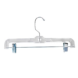 14 inch Clear Plastic Skirt and Pants Hangers - Pack of 20 - Perfect for Lightweight Fabrics Such As Rayon and Linen - Features Anchored Chrome Swivel Hooks, Hangbars, and Padded Metal Clips