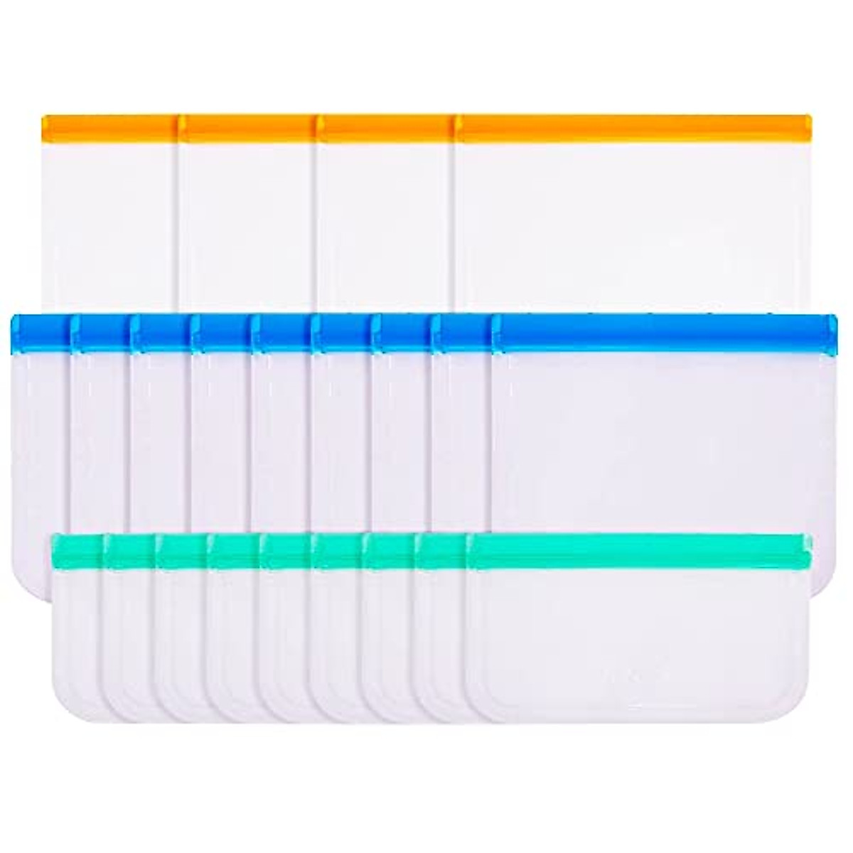 Lilymeche Concept | 22 Pack Reusable Storage Bags, BPA FREE(4 Gallon Ziplock Bags+ 9 Reusable Snack Bags + 9 Sandwich Bags) Food grade PEVA, Leakproof Bags for Meat, Fruit, Vegetable)