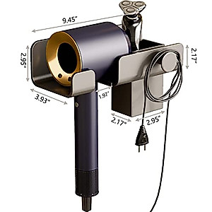 LUYU Nail-Free Glue Adhesive Hair Dryer Holder Wall Mount,Hair Tool Organizer for Bathroom ,Aluminum Alloy Multi-Functional Hair Dryer Rack for Dyson Supersonic（Aluminum Grey）