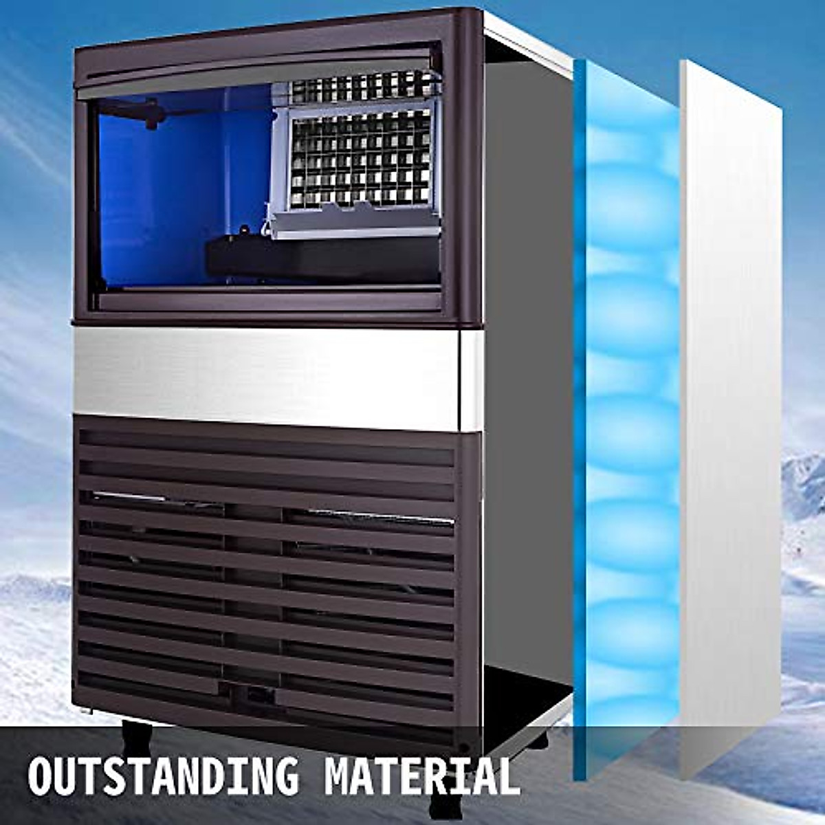 VEVOR 110V Commercial Ice Maker Machine 155LBS/24H with 39LBS Bin, LED Panel, Stainless Steel, Auto Clean, Include Water Filter, Scoop, Connection Hose, Professional Refrigeration Equipment