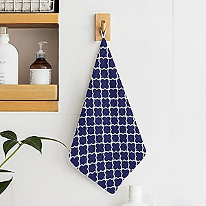 Curdesi Hand Towels for Bathroom, Navy Blue Quatrefoil Hand Bath Towel Soft Absorbent Microfiber Kitchen Dish Towels 12 x 12inches