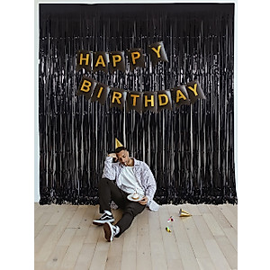 Black Tinsel Foil Fringe Curtain Backdrop，Melsan 3.2 x 8 ft Tinsel Curtains Party Backdrop for New Year Eve, Grad, Entirement,Holloween, Birthday Party Decoration for Men - 3 Packs