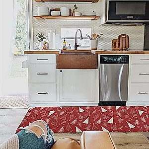 Libaoge Christmas Kitchen Mat Rug 1 PCS Xmas Tree Red Background Runner Rug Anti-Fatigue Comfort Memory Foam Standing Mat Non-Slip Floor Door Mat for Bathroom Bedroom 18x47in