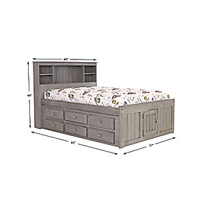 Discovery World Furniture Charcoal Full Size Bookcase Captain Bed with 6 Drawer Storage on ONE Side Opposite Side is Open