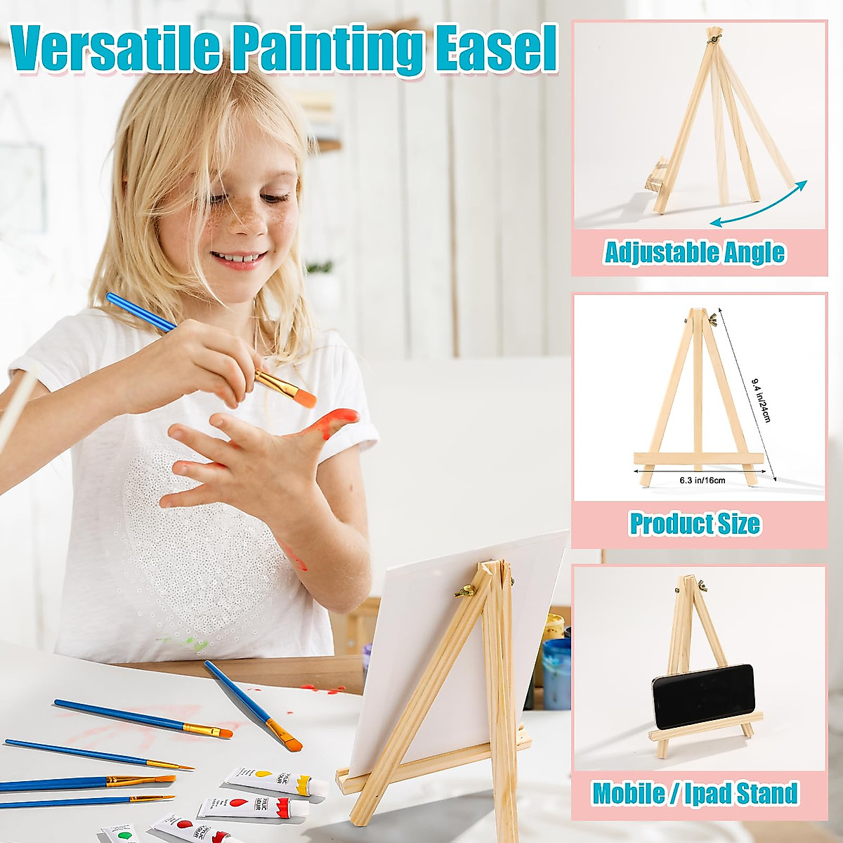 ESRICH 26PCS Acrylic Paint Set with 12Colors Acrylic Paints (12ml, 0.4 oz), 10 Paint Brushes, 2Canvas, 1 Wood Easel, 1 Plate, Painting Supplies Kits for Kids, Adults, Artists and Beginners