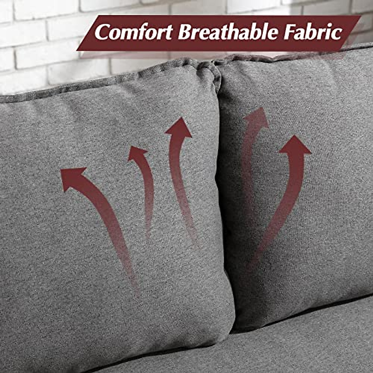 Upholstered Modern Loveseat Sofa Couch, Mini Couch with 2 Pillows and Metal Legs, 58" W Fabric Comfy Couches Furniture for Living Room, Bedroom, Compact Small Space, Apartment, Office (Grey)