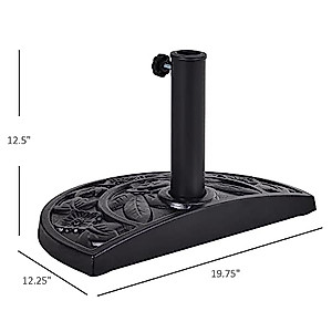Outsunny 20lbs Half Round Patio Umbrella Base Outdoor Decorative Resin Parasol Stand Holder for Φ1.5, Φ1.9 Pole, for Lawn, Deck, Backyard, Garden, Black