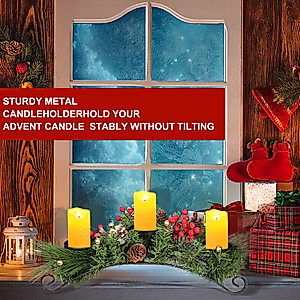 Christmas Centerpiece Table Decorations, Includes 3 Stainless Steel Candle Holders Trays with Artificial Pine Cones, Berries and Pine Leaves Decor Table Candelabrum for Dinning 22''*9.8''*5.1''(L*W*H)