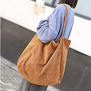 BOBILIKE Women Shoulder Bags Corduroy Bag Handbag Work Bags Schoolbag, Brown