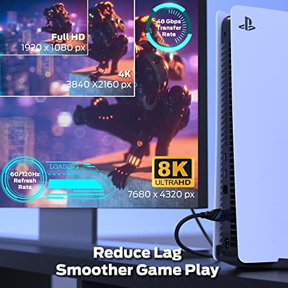 Monster 8K HDMI Cable Ultra High-Speed Cobalt 2.1 Cable - 48Gbps with eARC, 8K at 60Hz for Superior Video and Sound Quality – HDMI Cables for PS5, Apple TV, Roku, Smart TV, Xbox Series X and S – 4FT